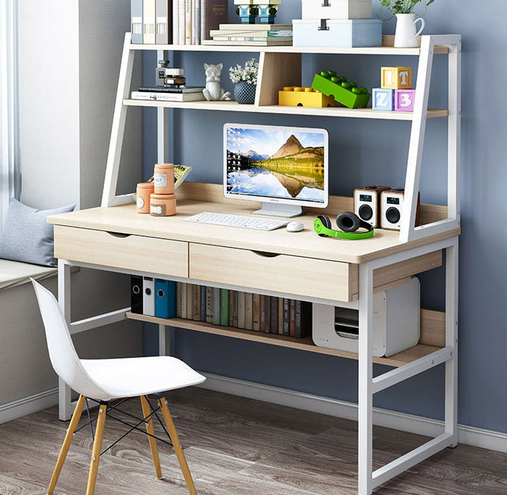 Enterprise Large Computer Desk Workstation with Shelves & Drawers (Whi