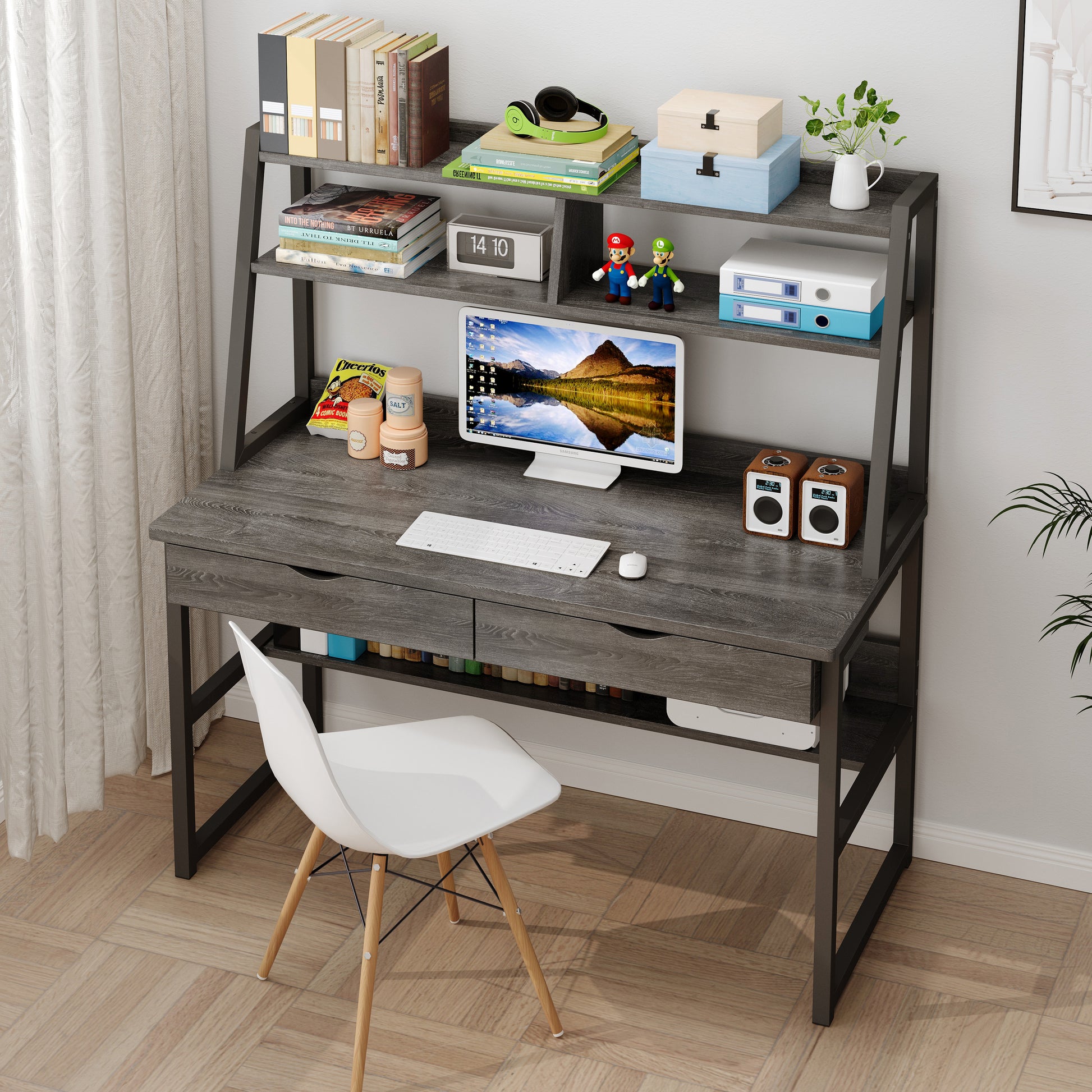 Enterprise Large Computer Desk Workstation with Shelves & Drawers (Dri