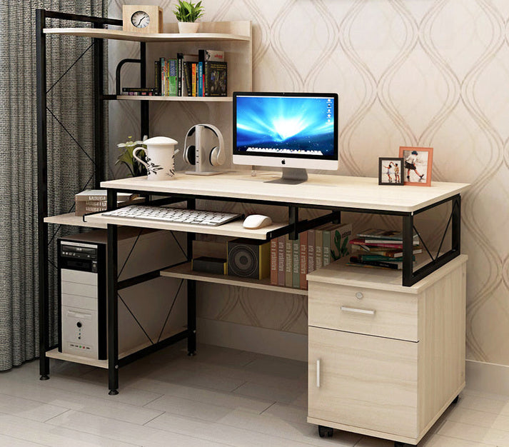 Prime Multi-function Computer Desk Workstation with Shelves & Cabinet