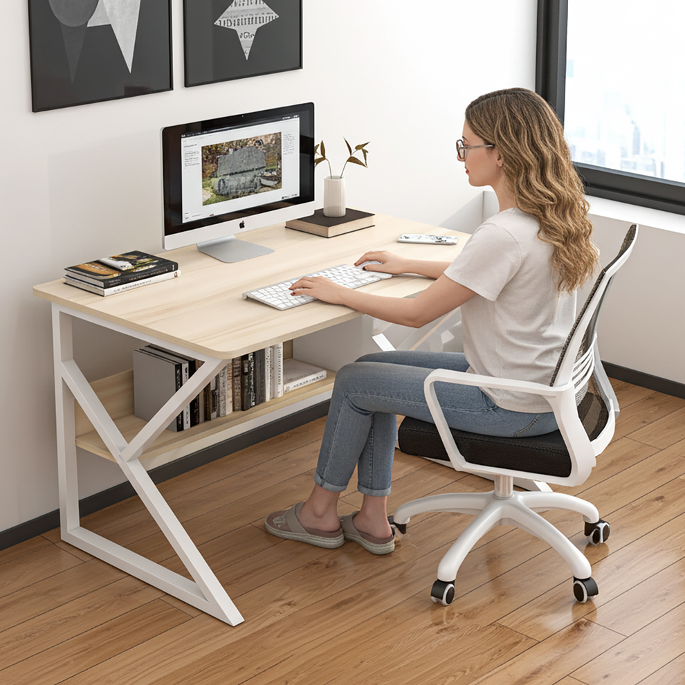Kori Wood & Metal Computer Desk with Shelf (White Oak) - 80cm