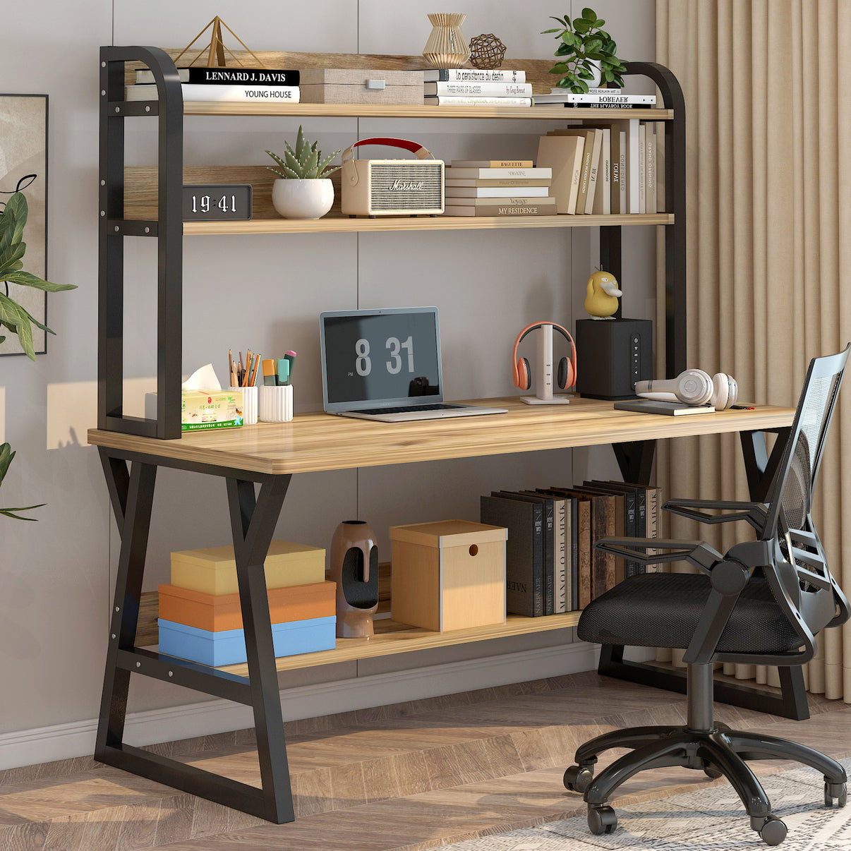 Aspire Large Industrial Office Computer Desk Workstation with Bookshel