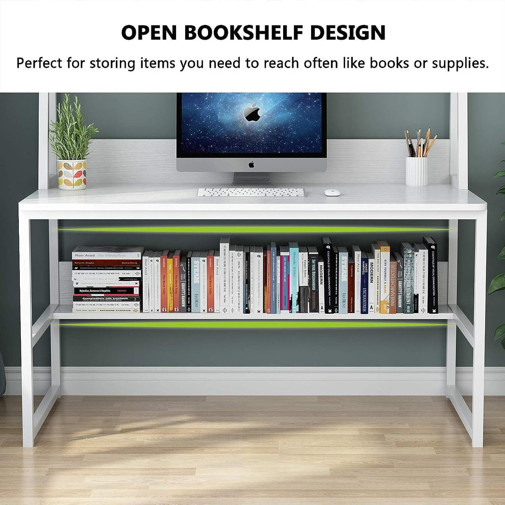 Enterprise Large Computer Desk Workstation with Shelves & Drawers (Whi