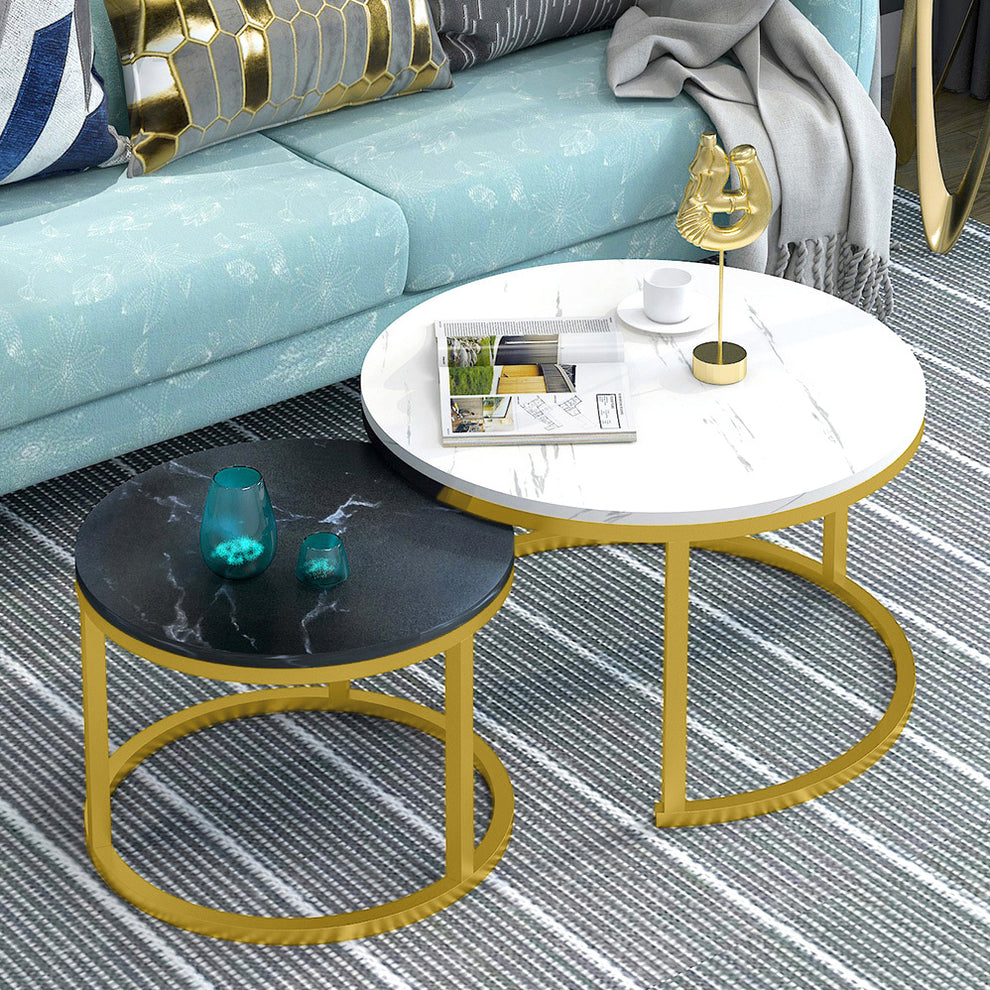 Synergy 2 In 1 Lush Marble Look Designer Nesting Coffee Tables